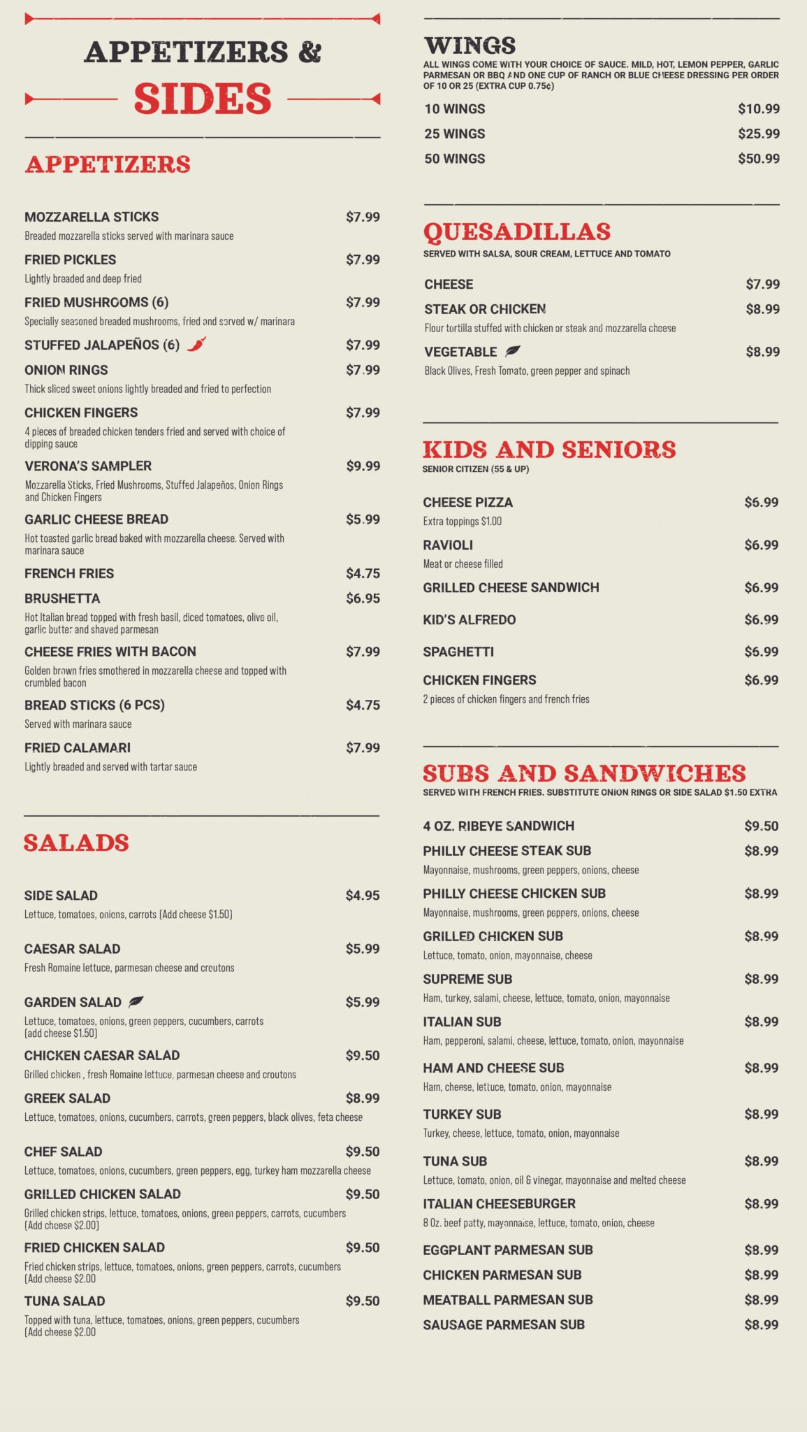 Menu – Bella Verona Restaurant