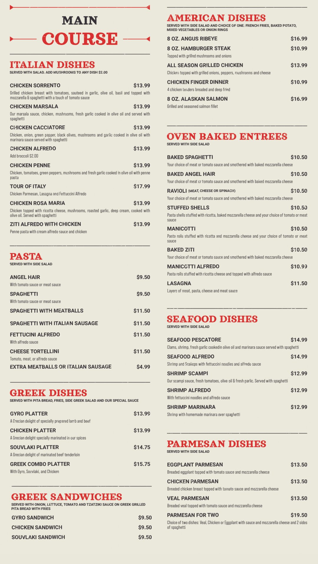 Menu – Bella Verona Restaurant
